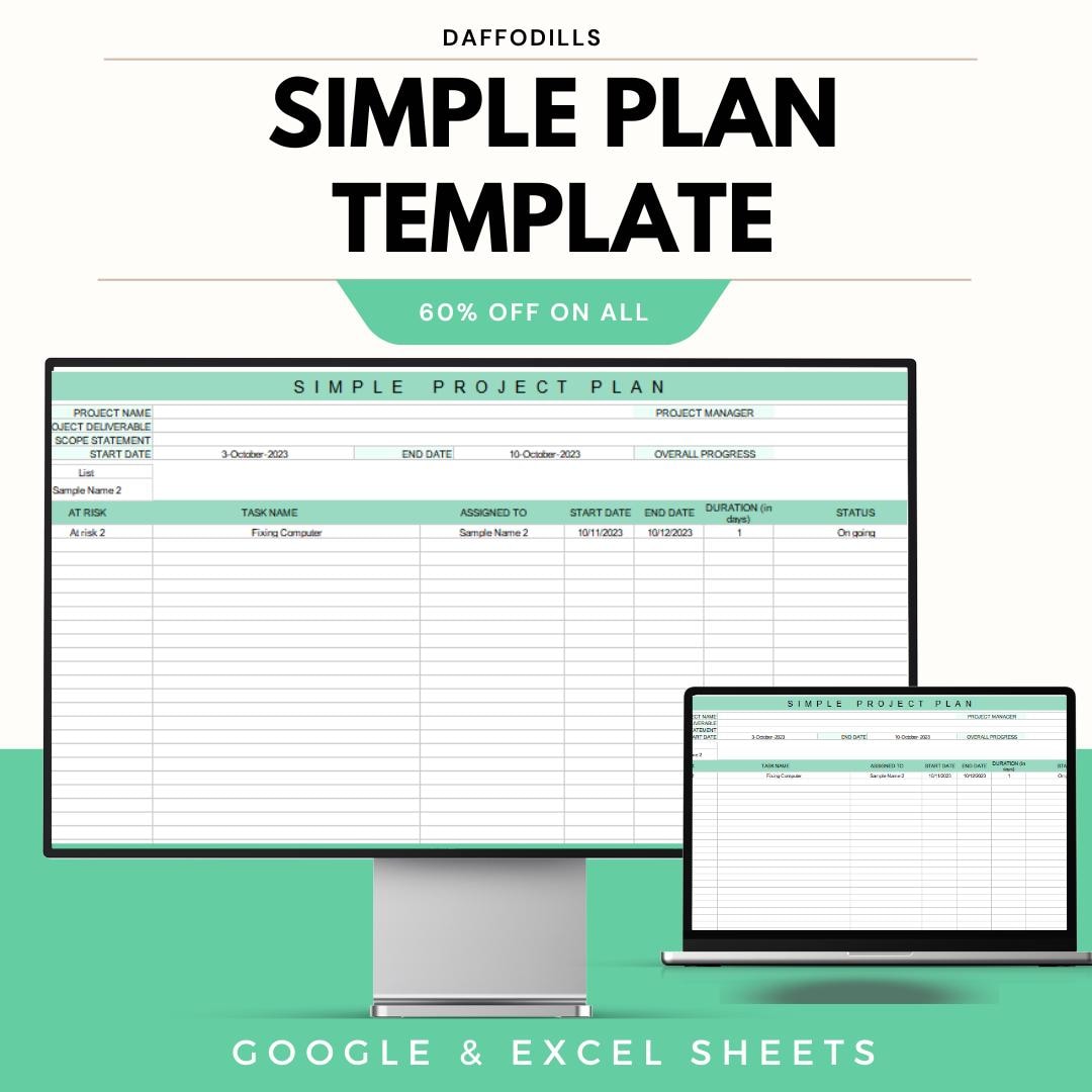 Simple Plan Template, Project Planning Sheet, Google Sheets & Excel ...