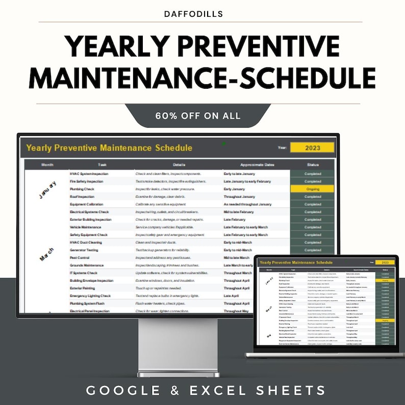 Yearly Preventive Maintenance Schedule Template, Equipment Maintenance ...