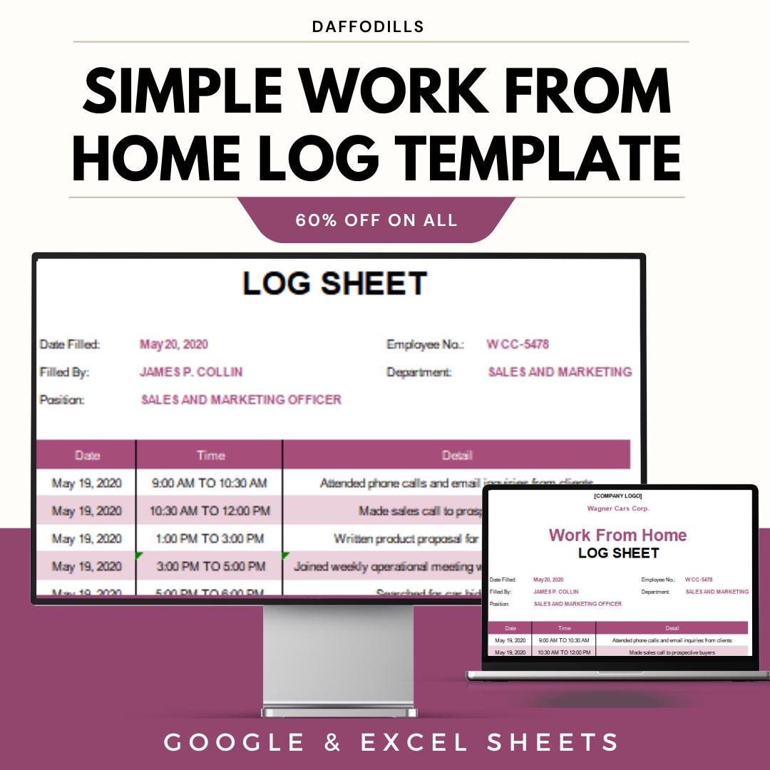 Simple Work From Home Log Template, Employee Remote Work Timesheet ...