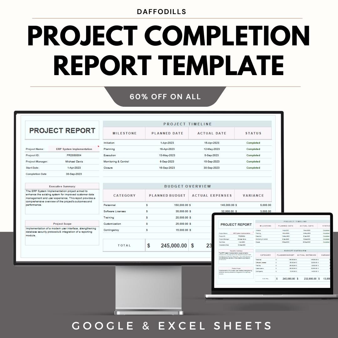 Project Completion Report Template, Project Summary Excel, Project ...