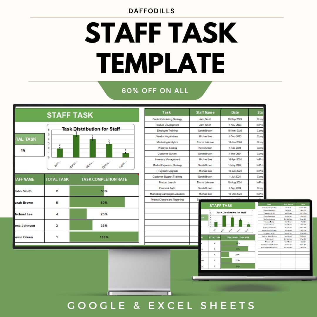 Staff Task Template, Google Sheets & Excel Staff Management Tracker ...