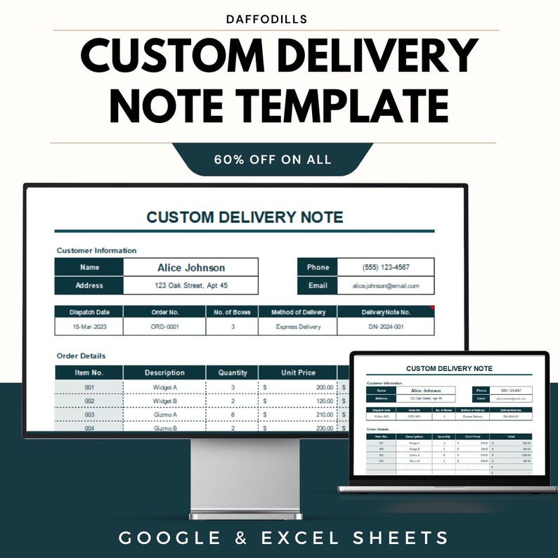 Custom Delivery Note Template - Google & Excel Sheets, Delivery ...