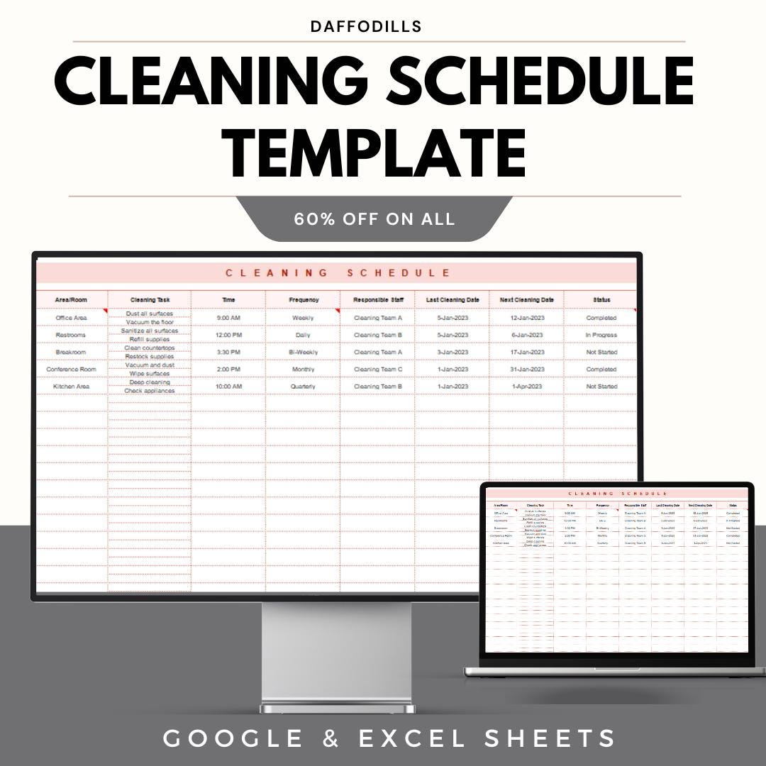 Cleaning Schedule Template, Housekeeping Planner Excel Sheet, Google ...