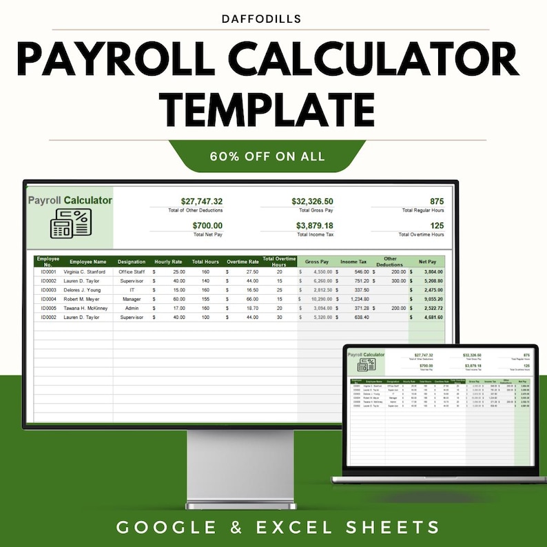 Payroll Calculator Template | Employee Salary and Overtime Tracker ...