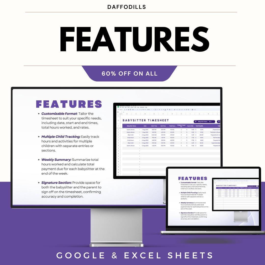 Babysitter Timesheet Template, Childcare Work Log, Babysitting Hours ...