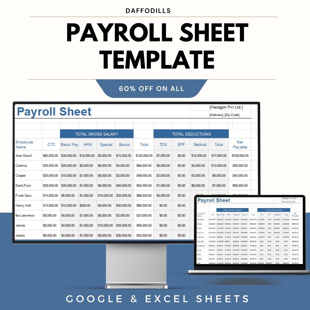 Payroll Sheet Template, Employee Salary Tracker, Payroll Calculator ...