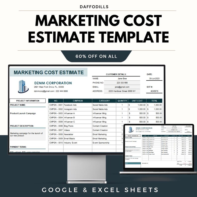 Marketing Cost Estimate Template, Marketing Budget Planner Spreadsheet ...