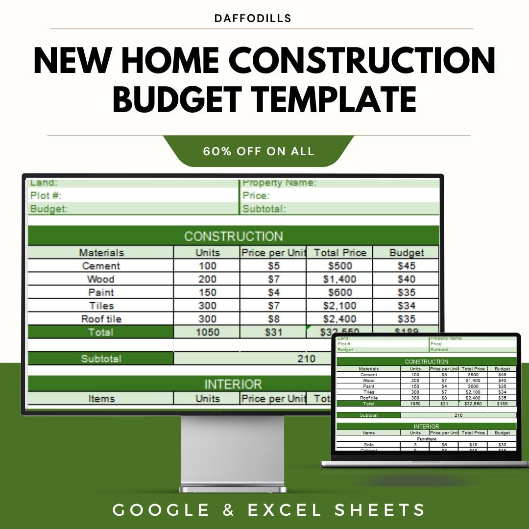 New Home Construction Budget Template, Excel Google Sheets Building ...
