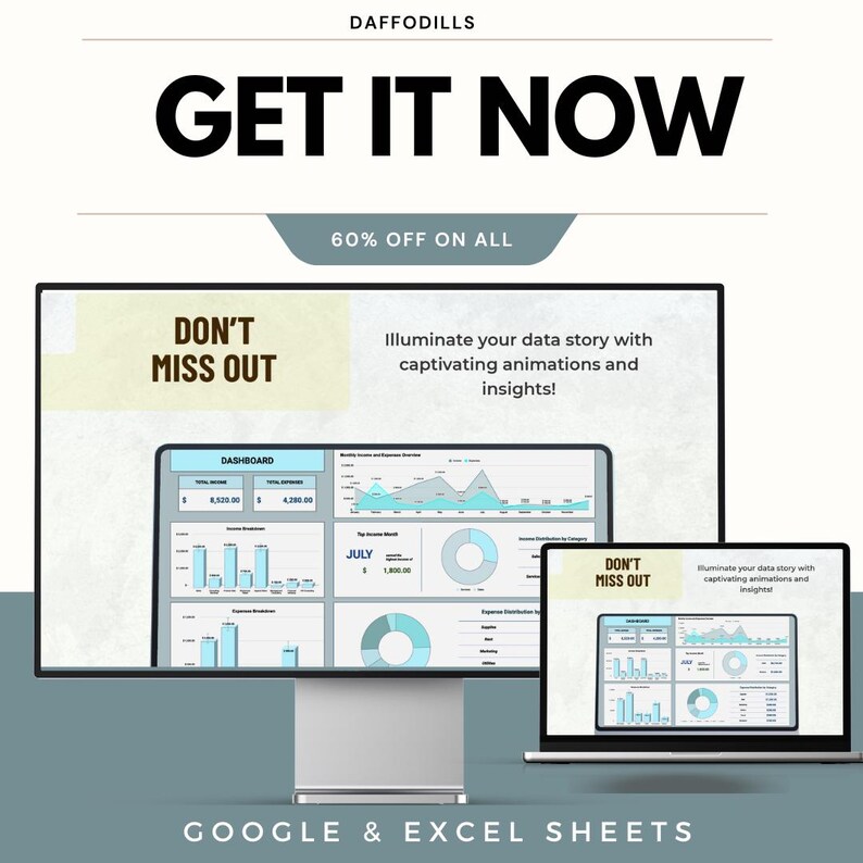 Animated Key Data Dashboard Template for Google and Excel – Dynamic ...