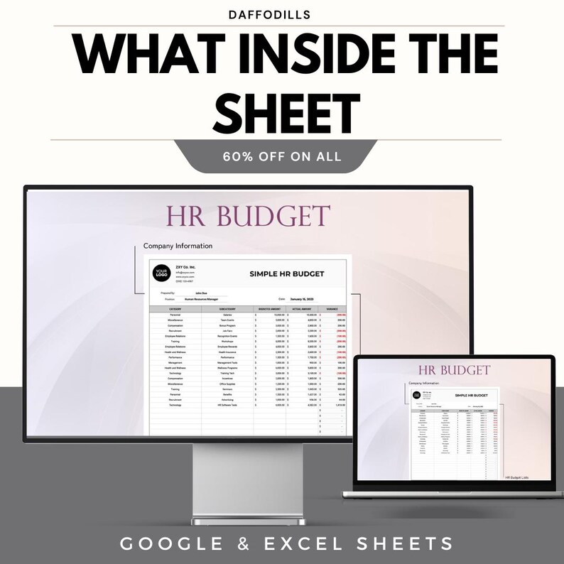 Simple HR Budget Template, Editable Human Resources Budget Planner ...