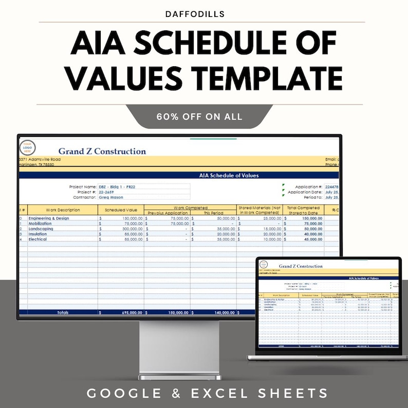 AIA Schedule of Values Template, Excel and Google Sheets Construction ...