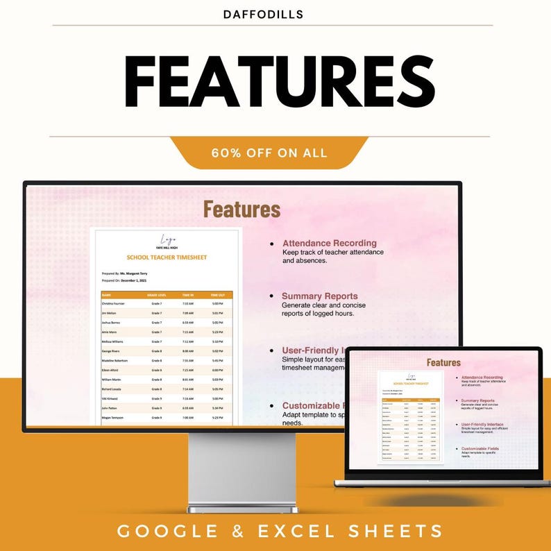 School Teacher Timesheet Template, Teacher Attendance Tracker, Excel ...