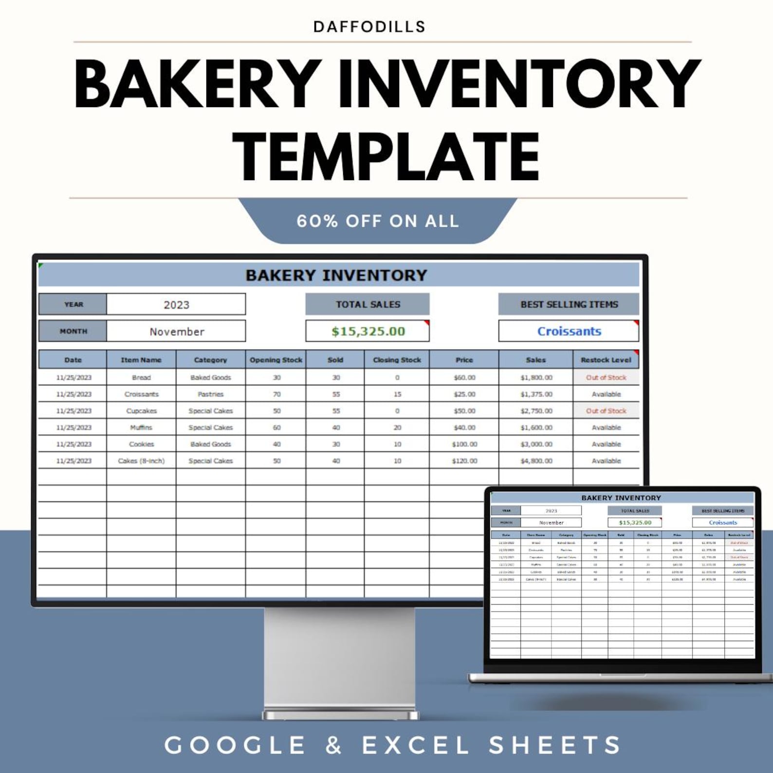 Bakery Inventory Template for Google and Excel Sheets – Easy Stock ...