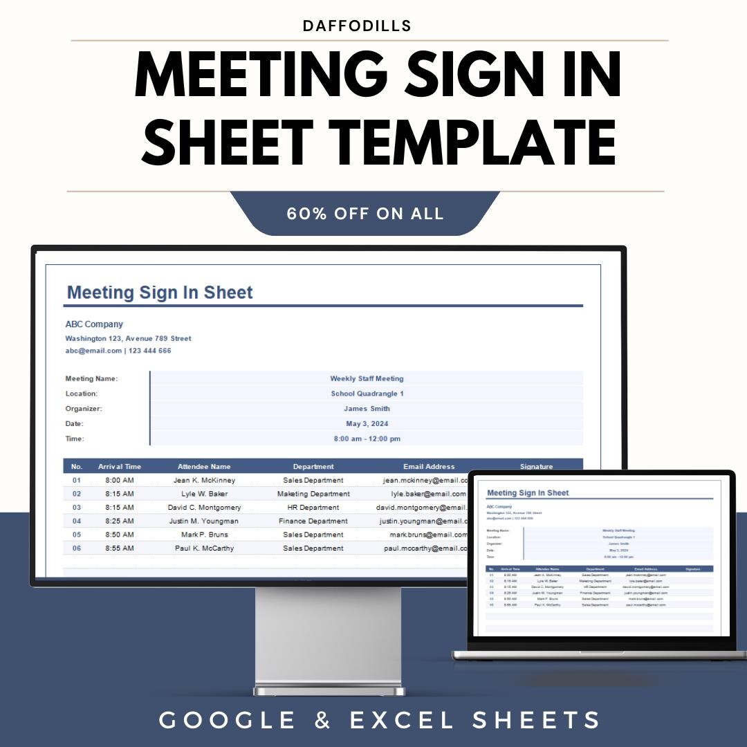 Meeting Sign in Sheet Template | Attendance Register | Google Sheets ...