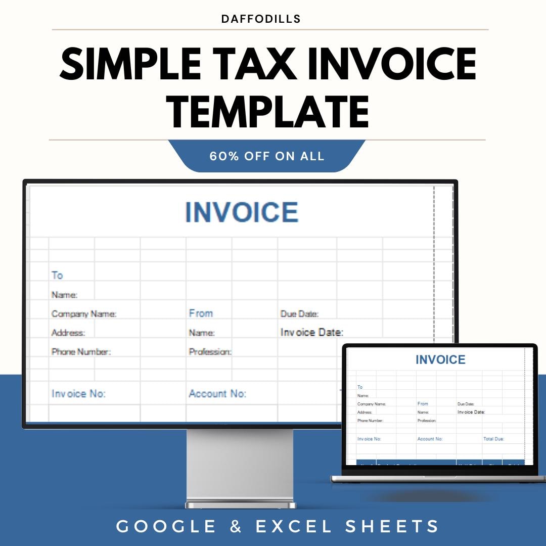 Simple Tax Invoice Template, Business Billing Form, Excel Google Sheets ...