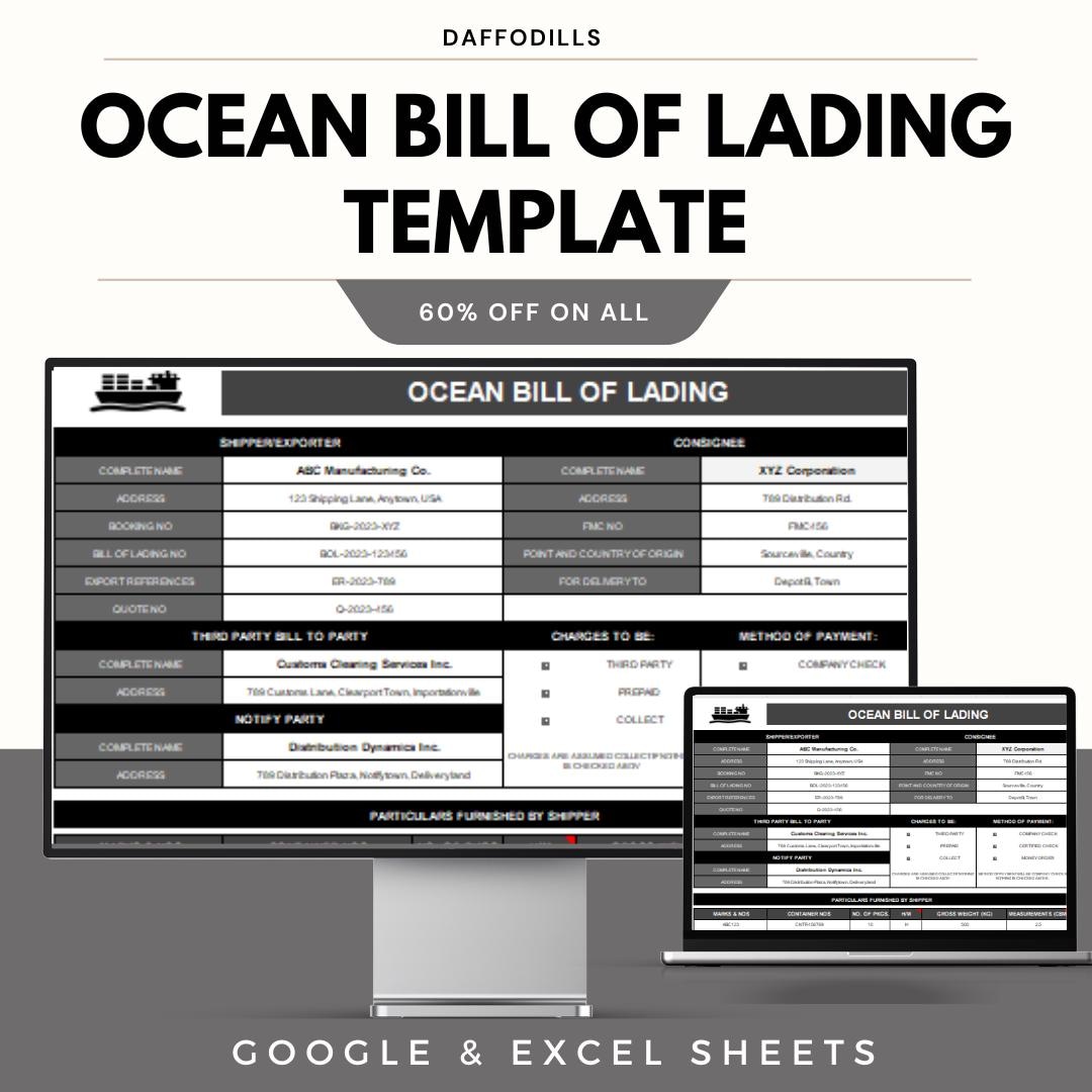 Ocean Bill of Lading Template | Shipping Document Excel & Google Sheets ...