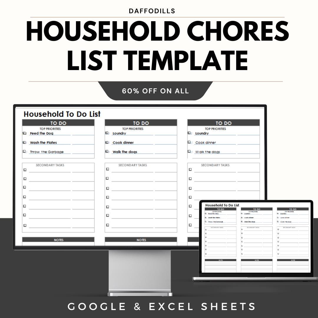Household Chores List Template, Family to Do List, Printable Chore ...