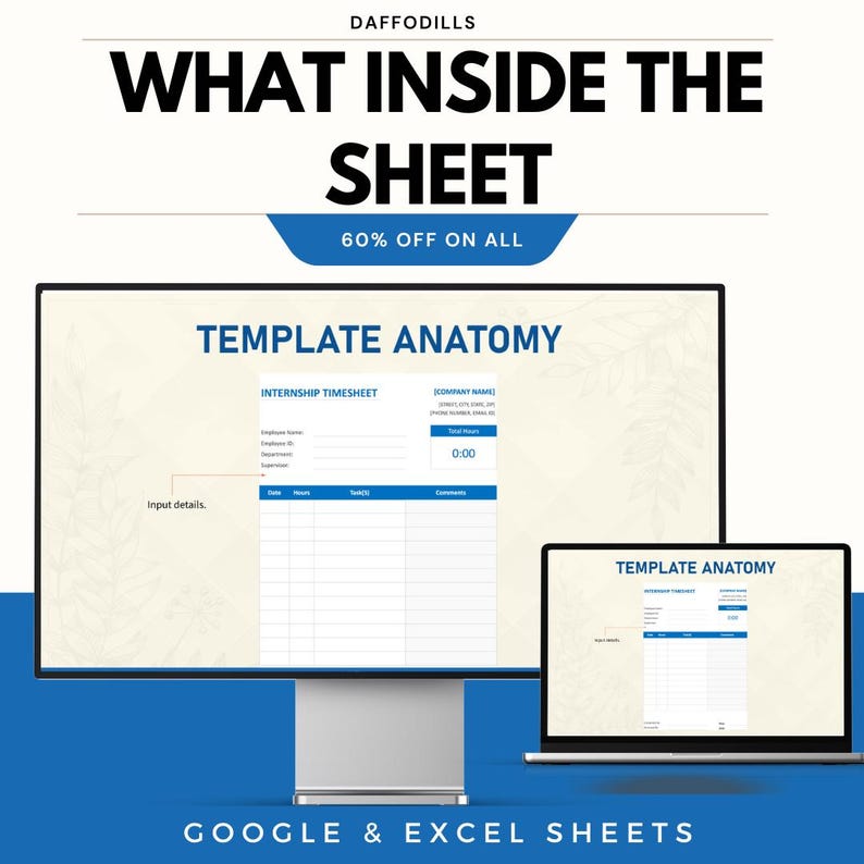 Internship Timesheet Template, Google Sheets Time Tracker, Excel ...