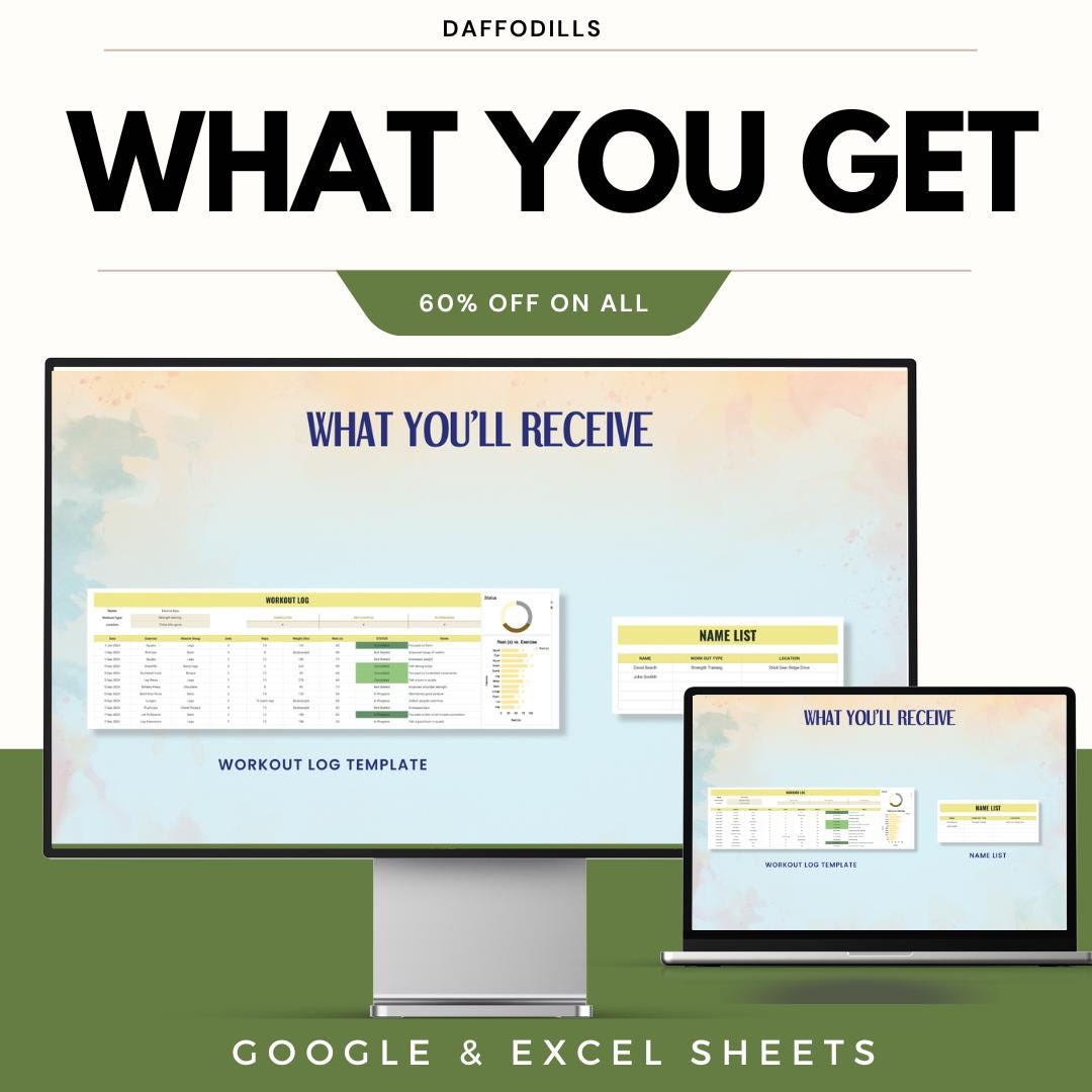 Workout Log Template, Fitness Tracker Spreadsheet, Exercise Planner ...