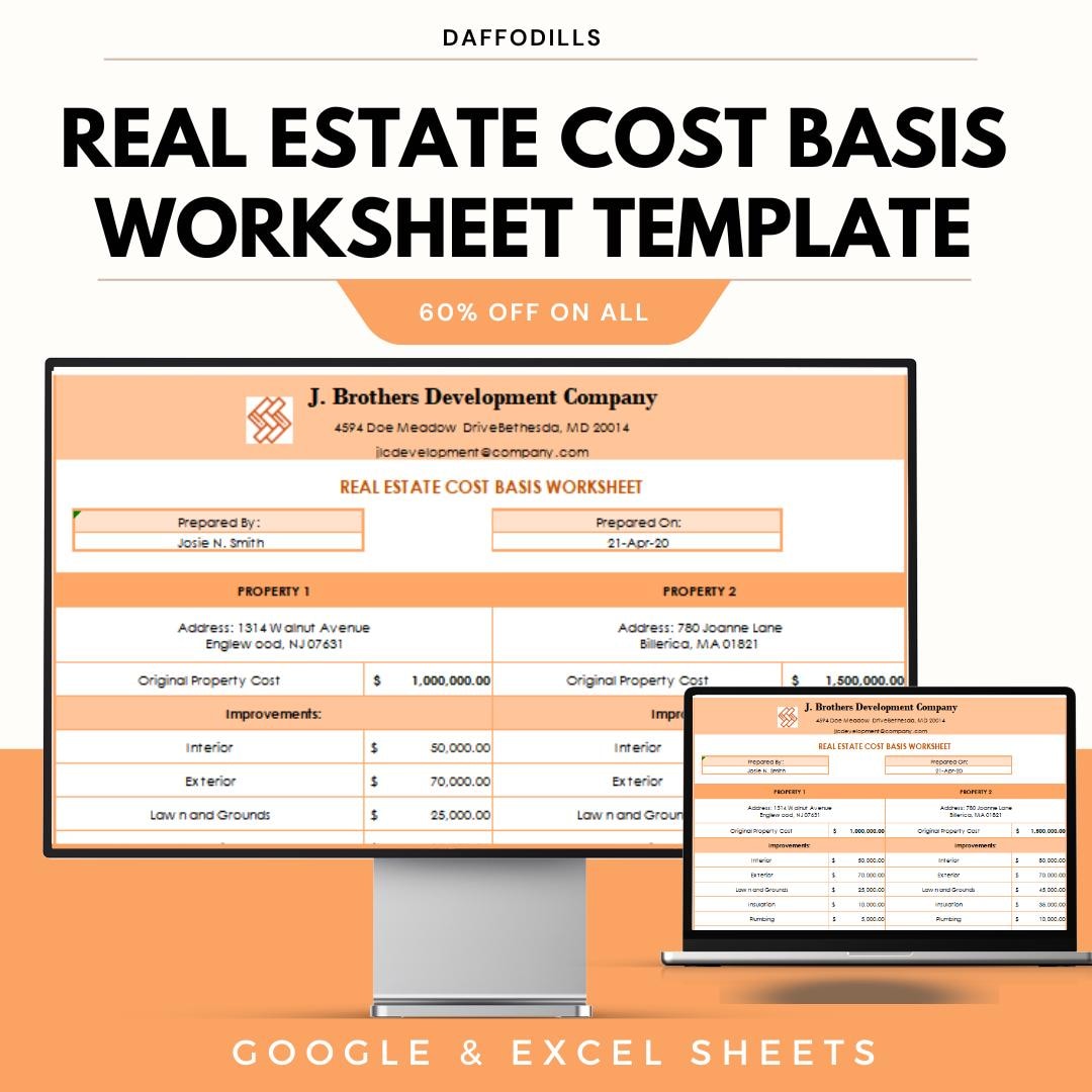Real Estate Cost Basis Worksheet Template, Excel and Google Sheets ...