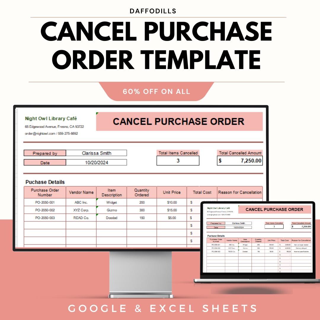 Cancel Purchase Order Template | Google & Excel Sheet | Automated ...