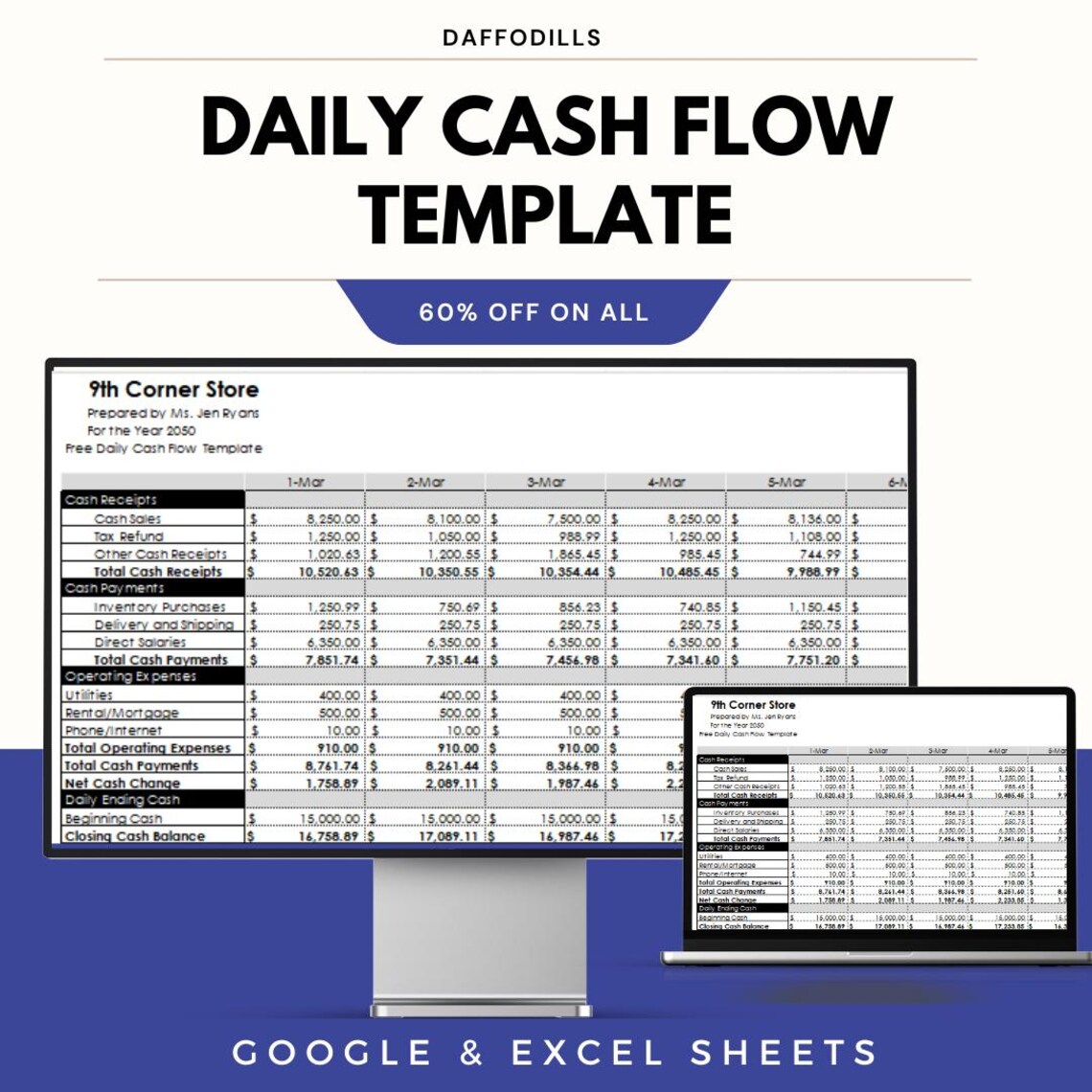 Daily Cash Flow Template - Google Sheets and Excel | Monitor Income ...