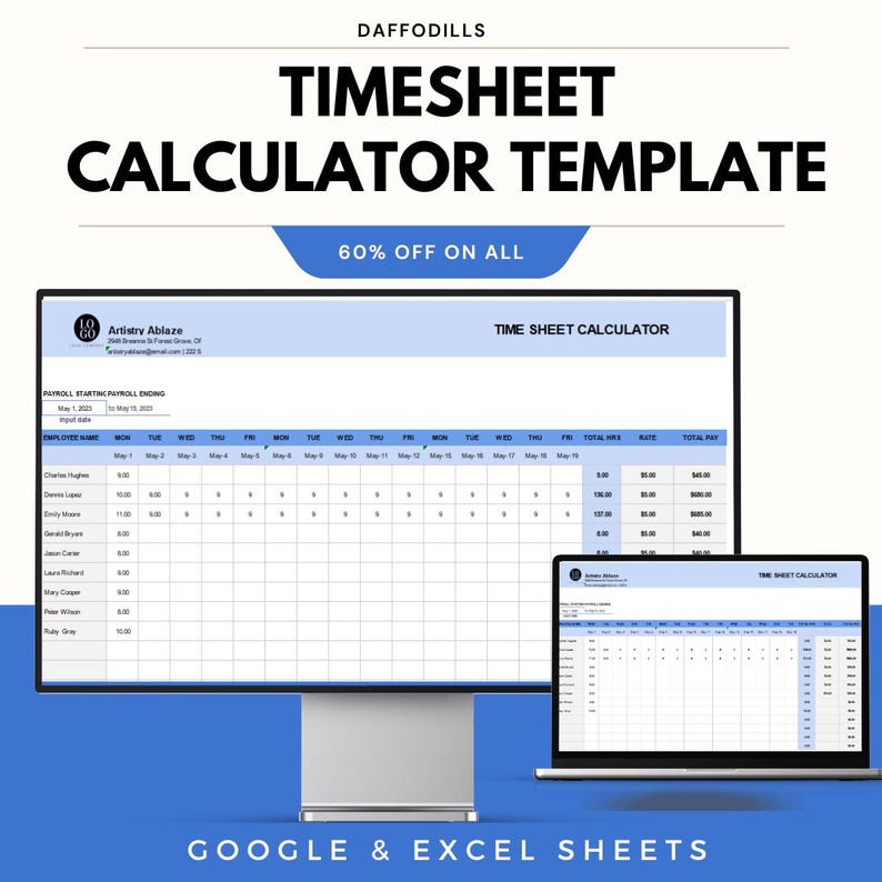 Timesheet Calculator Template, Employee Work Hour , Payroll Timesheet ...