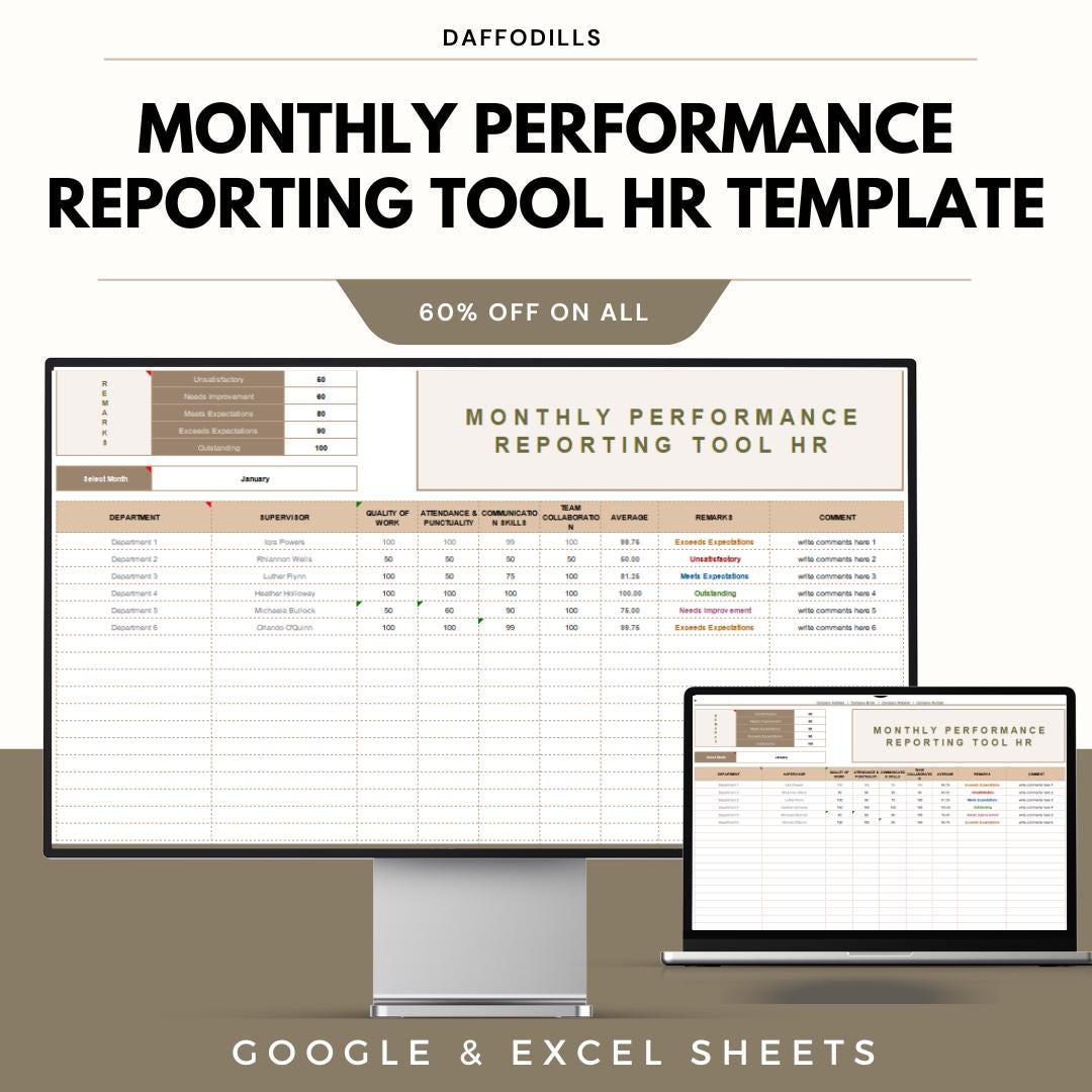 Monthly Performance Reporting Tool HR Template Google Sheets Excel ...