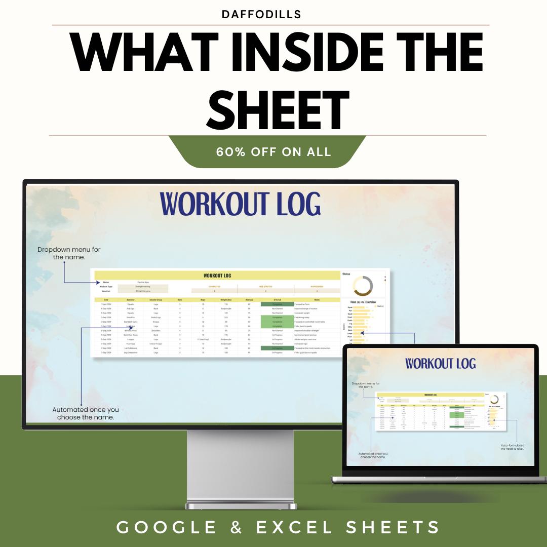 Workout Log Template, Fitness Tracker Spreadsheet, Exercise Planner ...