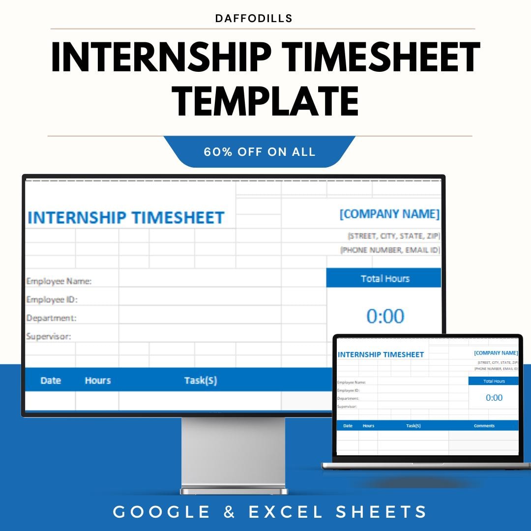 Internship Timesheet Template, Google Sheets Time Tracker, Excel ...