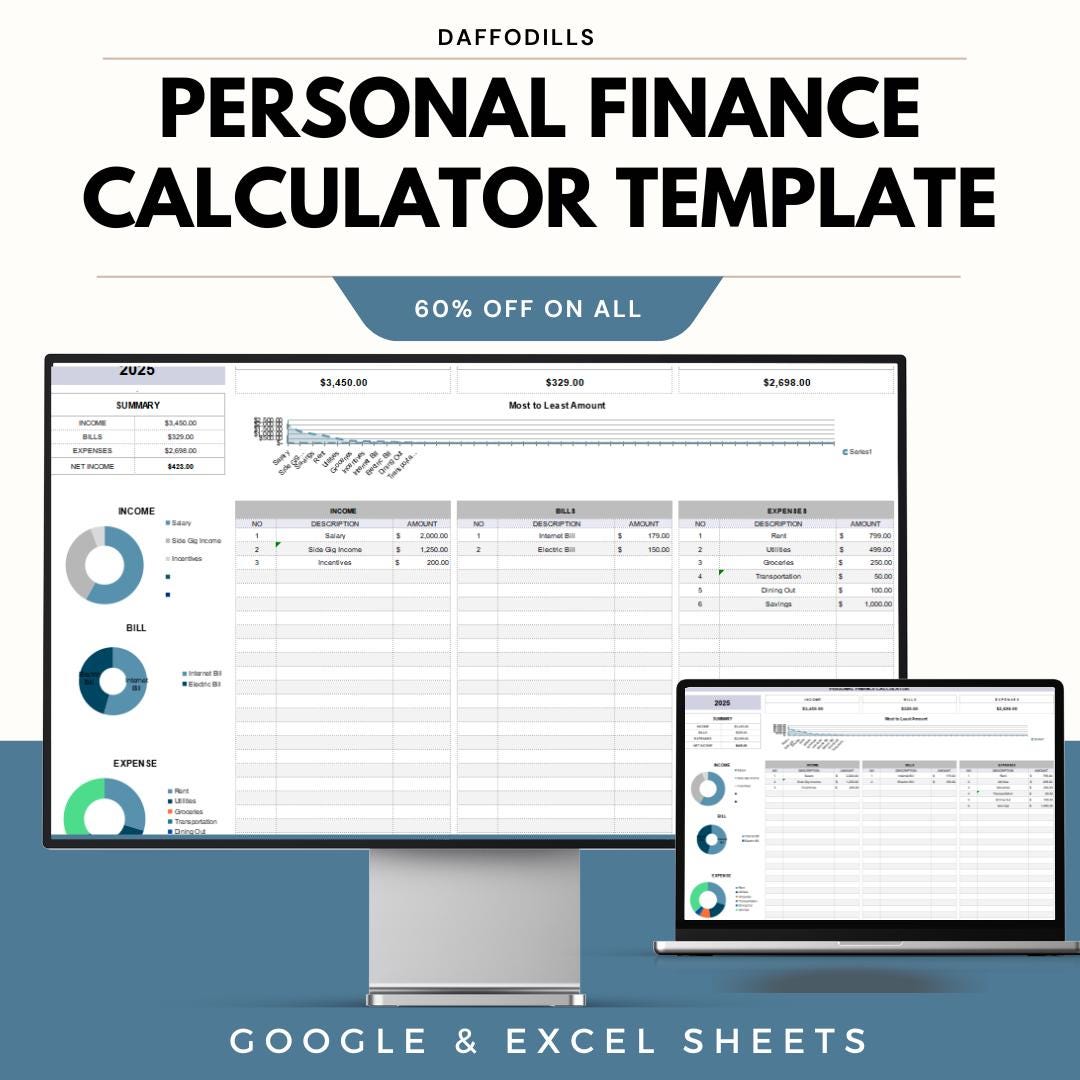 Personal Finance Calculator Template, Income Expense Tracker, Budget ...