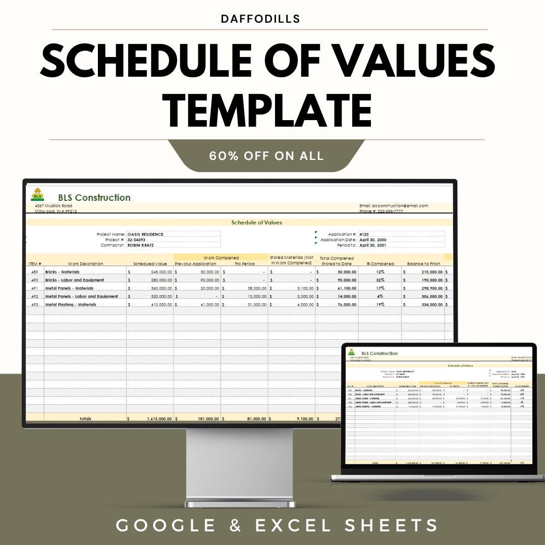 Schedule of Values Template, Construction Payment Application ...