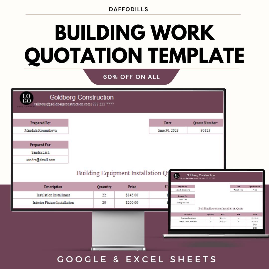 Building Work Quotation Template, Construction Quote Sheet, Google ...