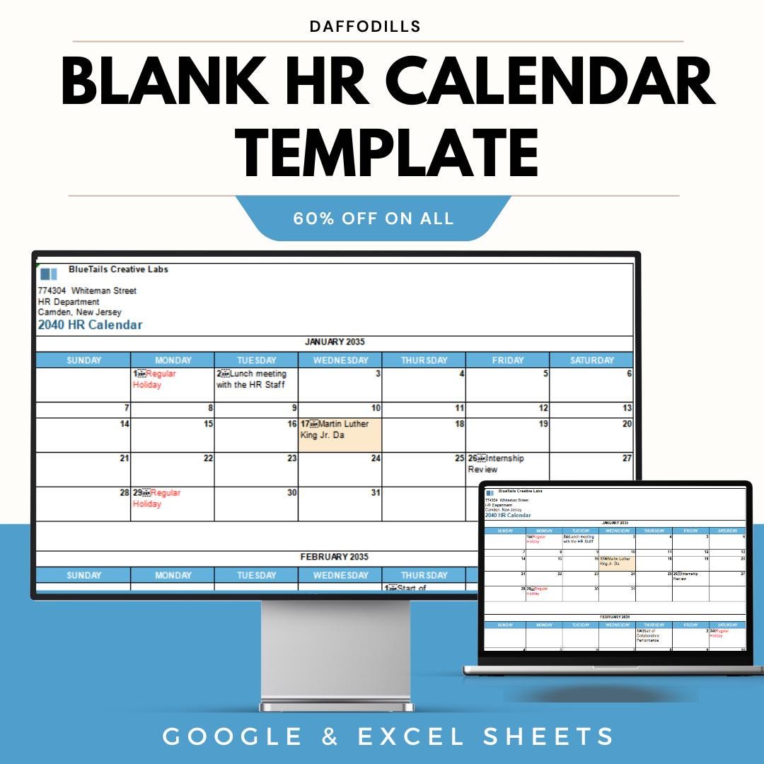 Blank Calendar Template, HR Planner Spreadsheet, Employee Schedule ...