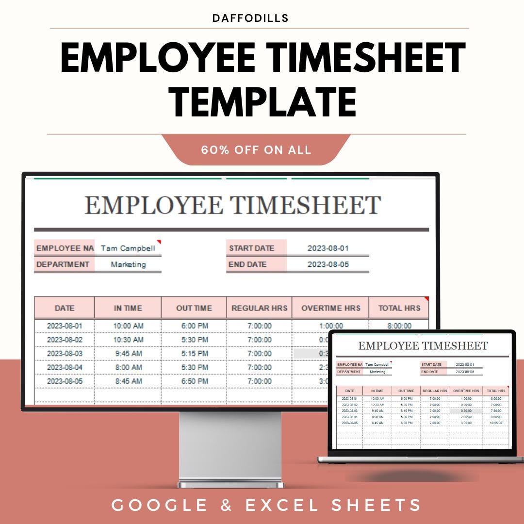 Employee Timesheet Template | Google and Excel Sheets | Employee Work ...