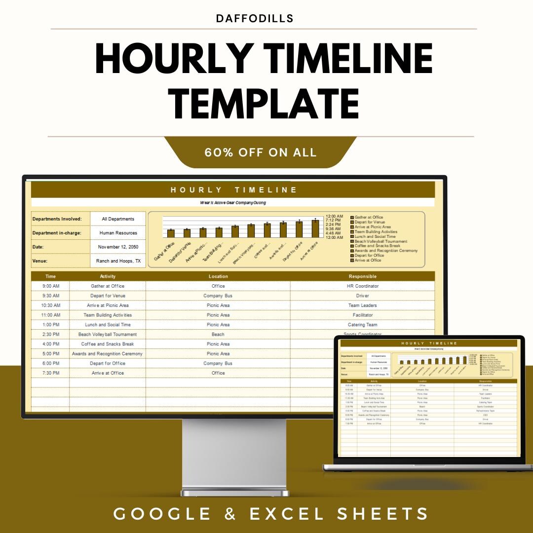 Hourly Timeline Template, Daily Schedule Planner, Event Timeline Sheet ...