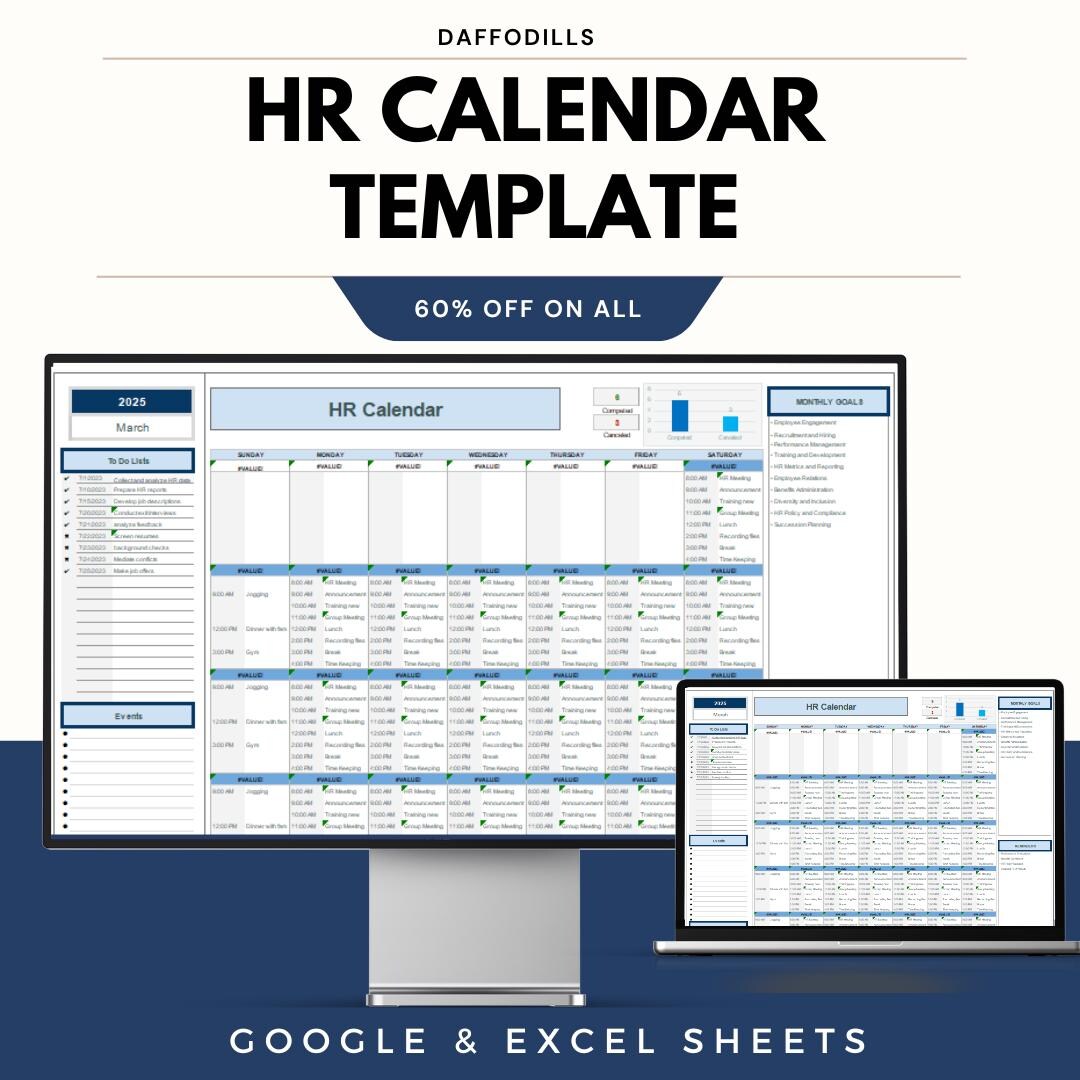 Calendar Template, HR Planner Excel, Google Sheets HR Calendar ...