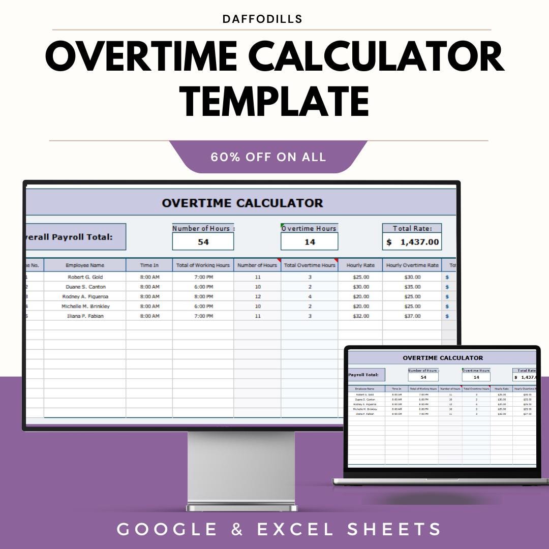 Overtime Calculator Template, Excel Google Sheets Payroll Tracker ...