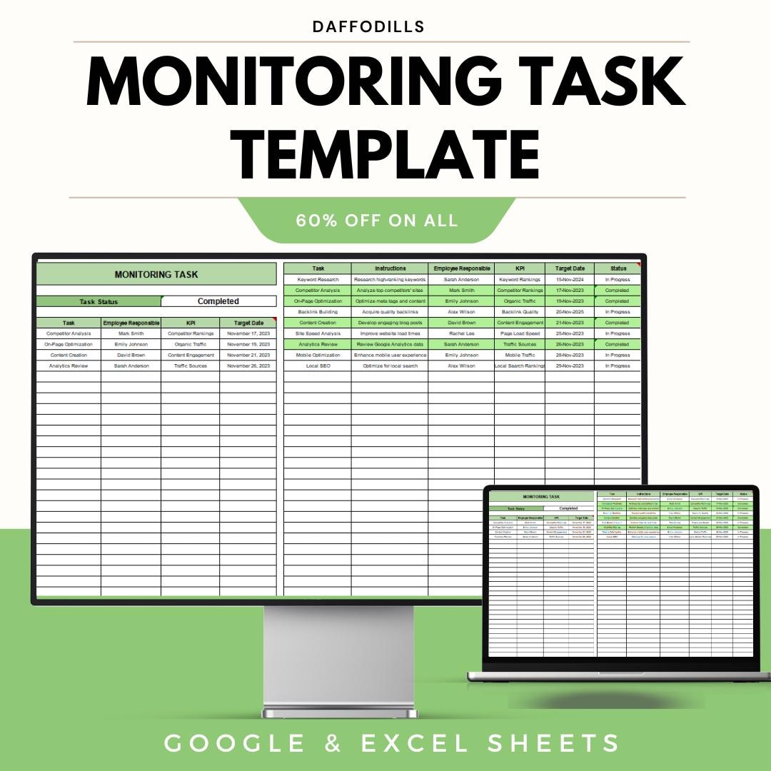 Monitoring Task Template, Project Task Tracker, Google Sheets & Excel ...