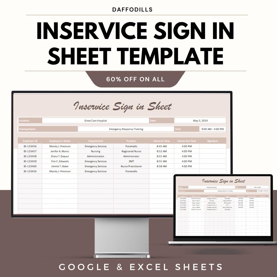 Inservice Sign in Sheet Template, Training Attendance Log, Employee ...
