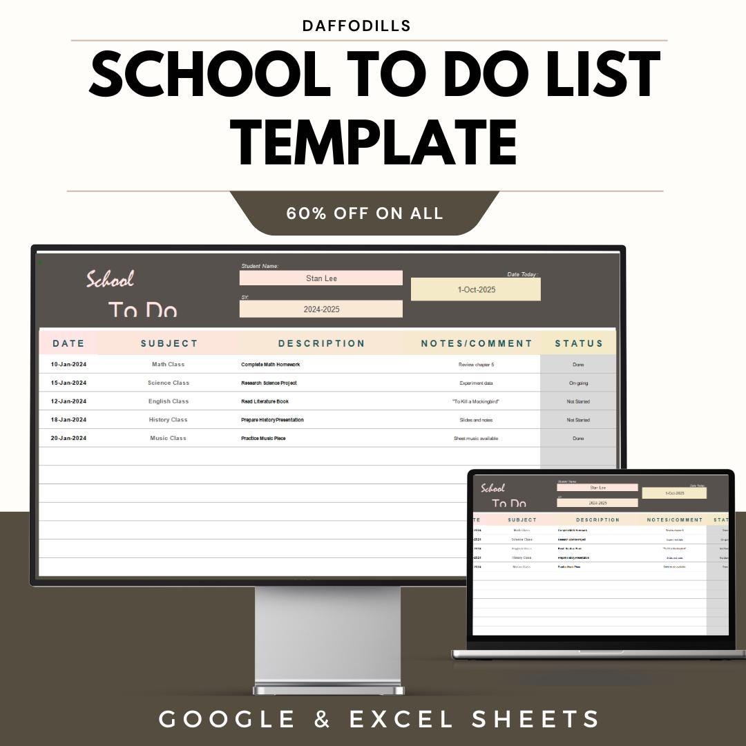 School to Do List Template, Student Assignment Planner, Homework Task ...