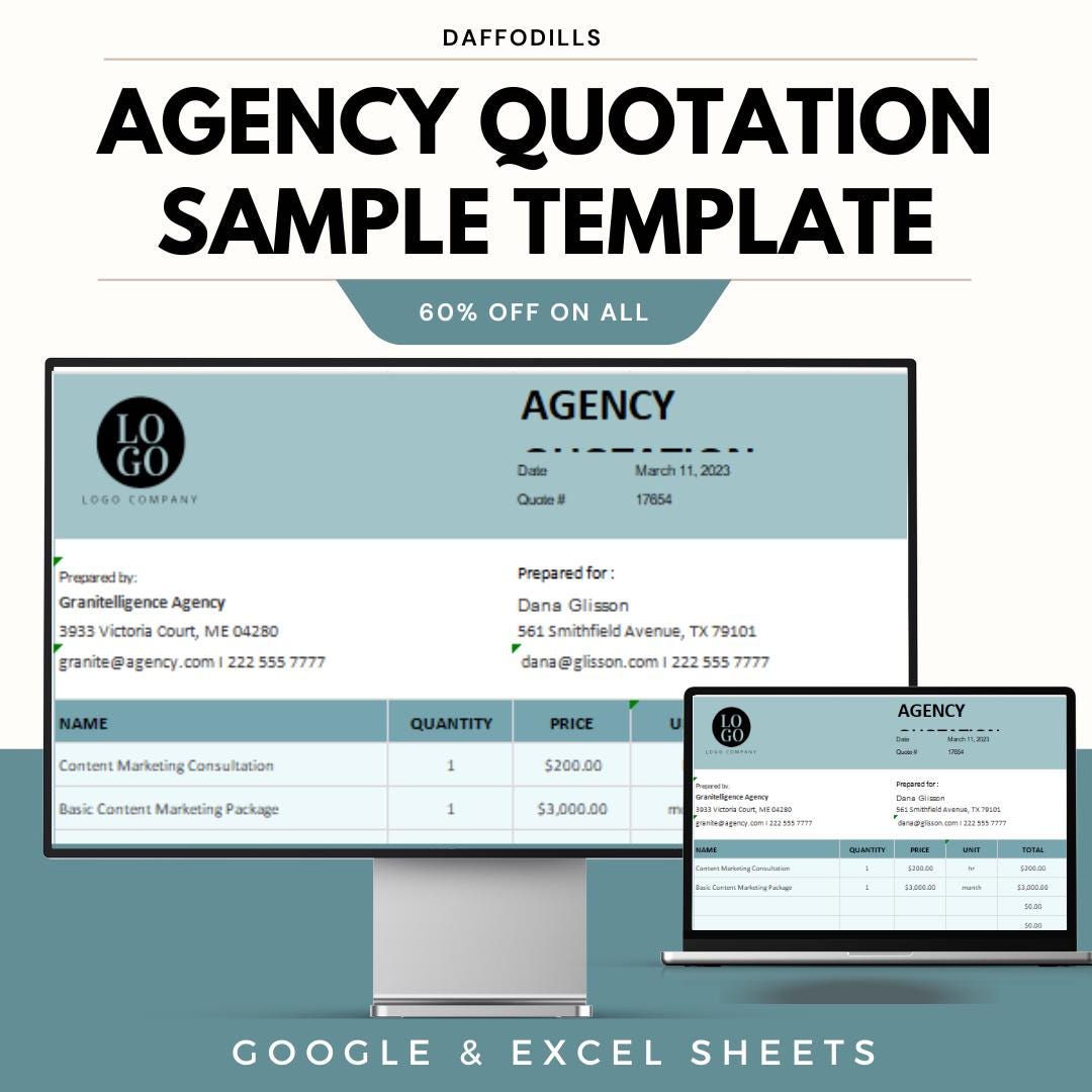 Agency Quotation Sample Template, Marketing Quote Sheet, Google Sheets ...