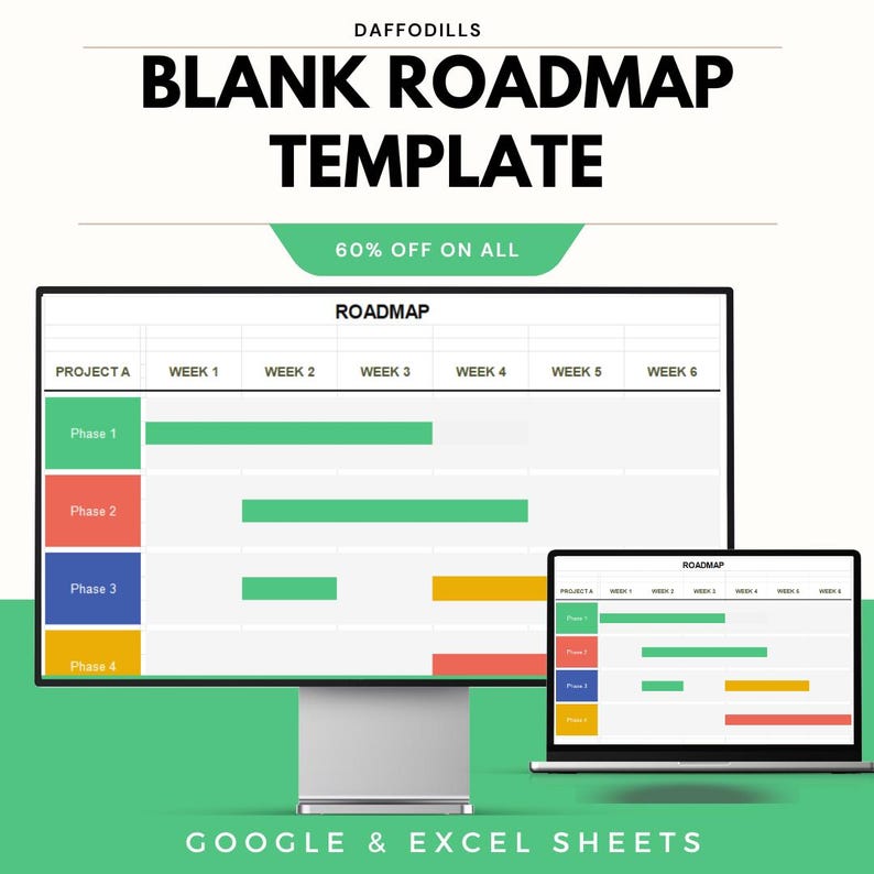 Blank Roadmap Template - Google & Excel Sheets | Weekly Project Planning Template | Customizable ...