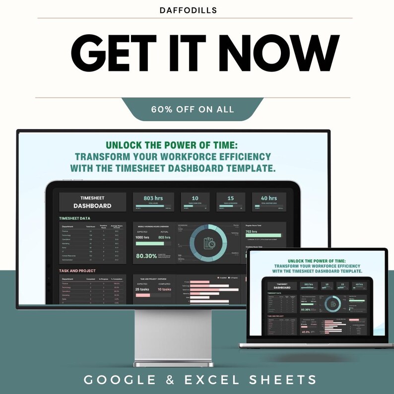 Timesheet Dashboard Template, Excel Google Sheets HR Tracker, Employee ...