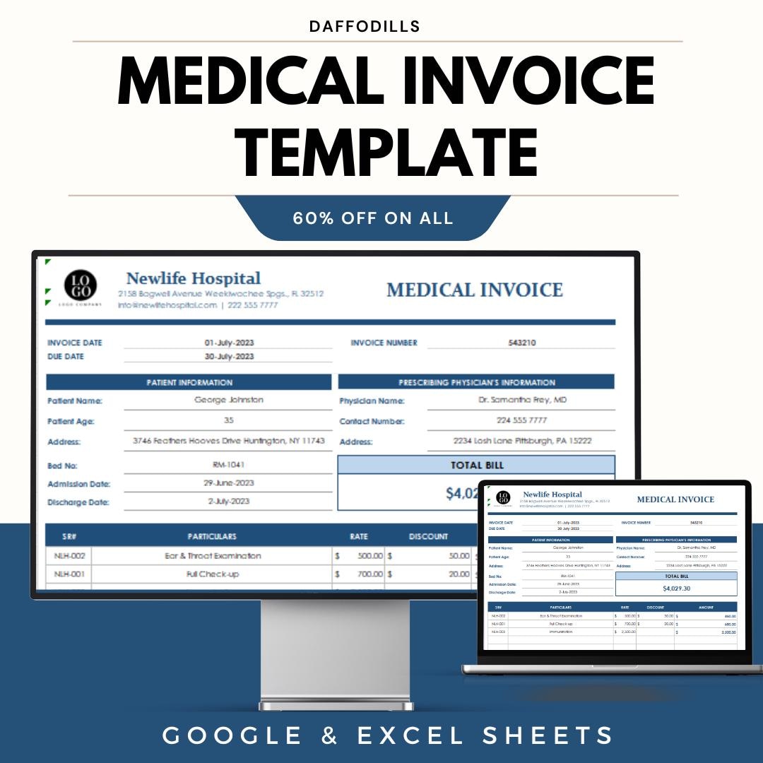 Medical Invoice Template, Hospital Billing Sheet, Doctor Receipt Excel ...