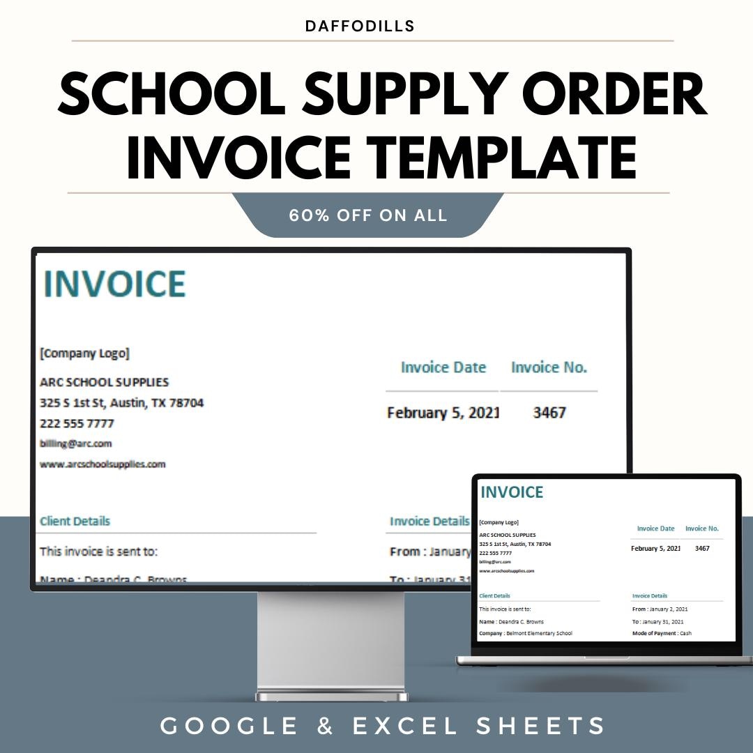 School Supply Order Invoice Template, Education Billing Spreadsheet ...