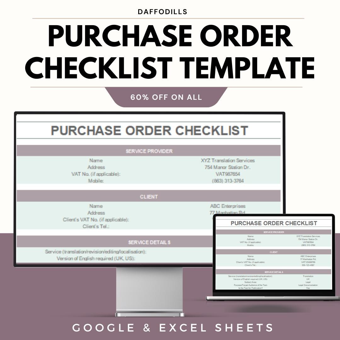 Purchase Order Checklist Template | Supplier Order Tracking Sheet ...