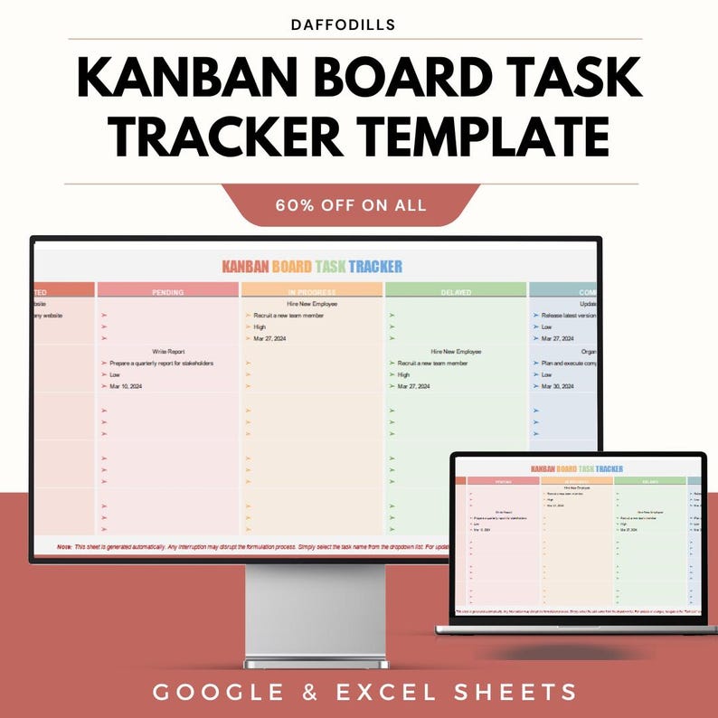 Kanban Board Task Tracker Template, Project Management Excel, Google ...