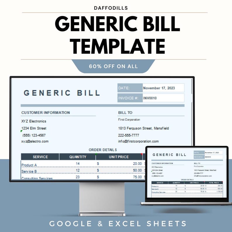 Generic Bill Template | Google Sheets & Excel Editable Invoice Format ...
