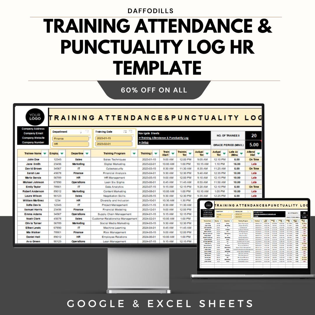 Training Attendance and Punctuality Log HR Template, Excel and Google ...